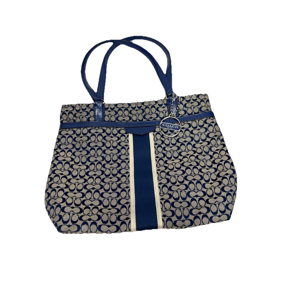 Coach Signature Canvas Blue Stripe & Leather Tote Pur… - Gem